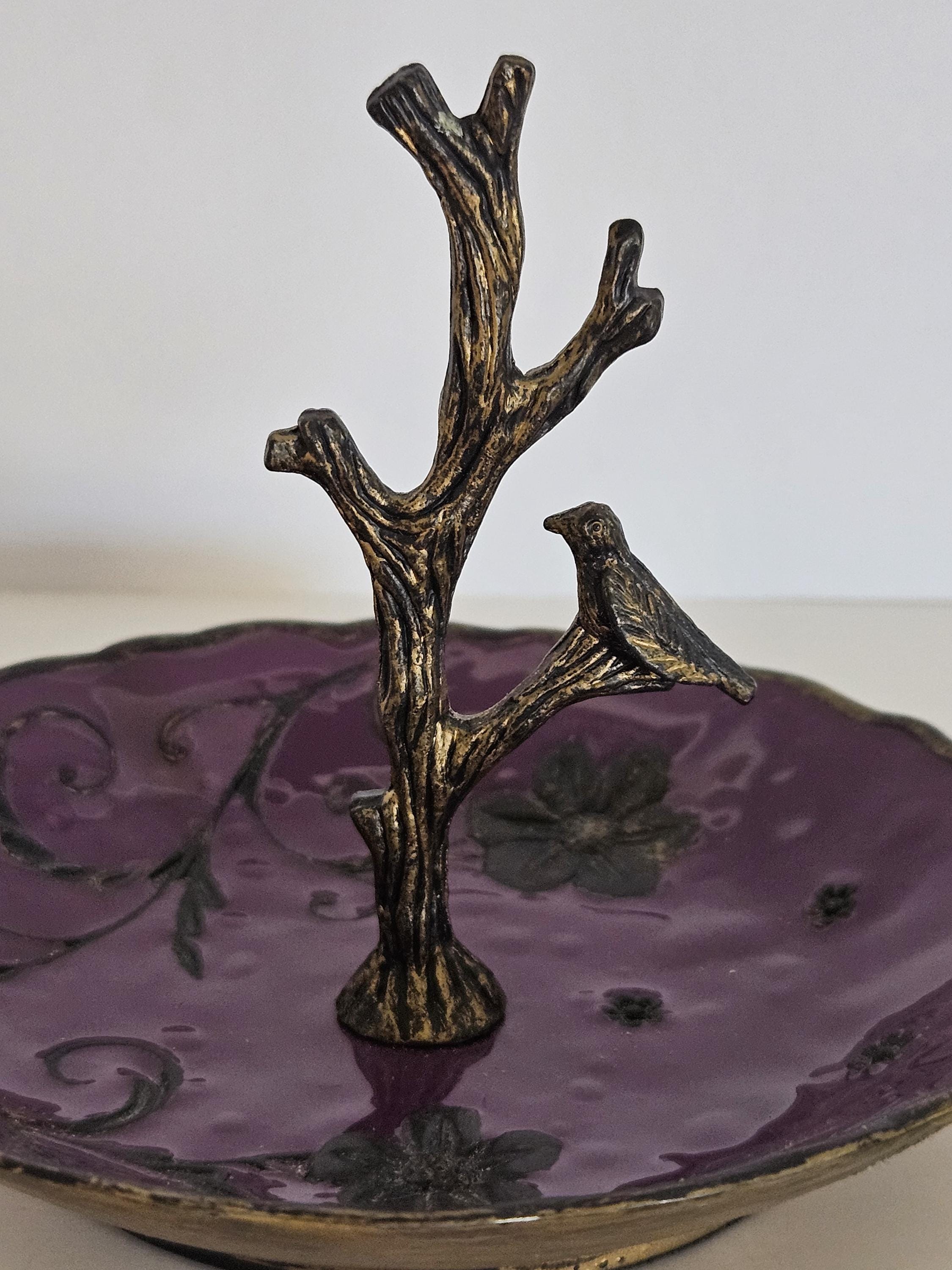 Cynthia Rowley Metal Bird on a Perch Purple Jewelry Trinket Tray - Etsy