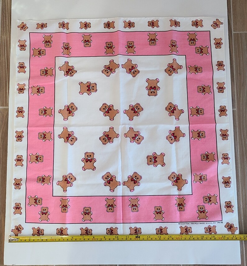 Vintage Darling Pink & White Teddy Bear Bandanna (21" X 21") - Etsy