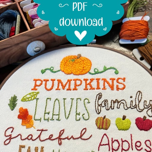 Fun Fall Words Hand Embroidery Pattern Digital Download With - Etsy