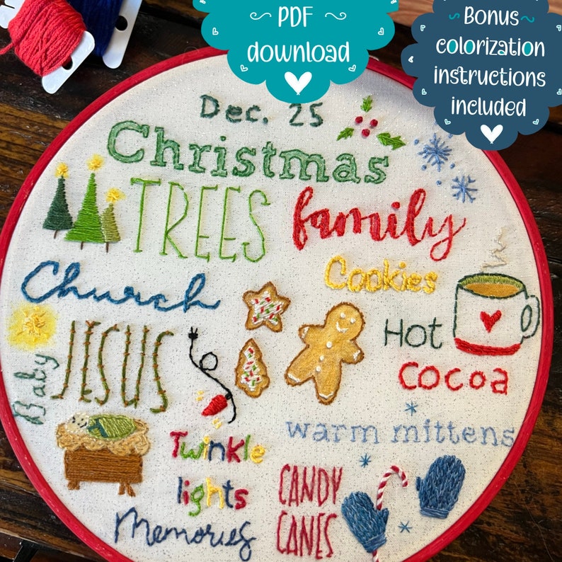 Christmas Words Embroidery Pattern PDF - Etsy