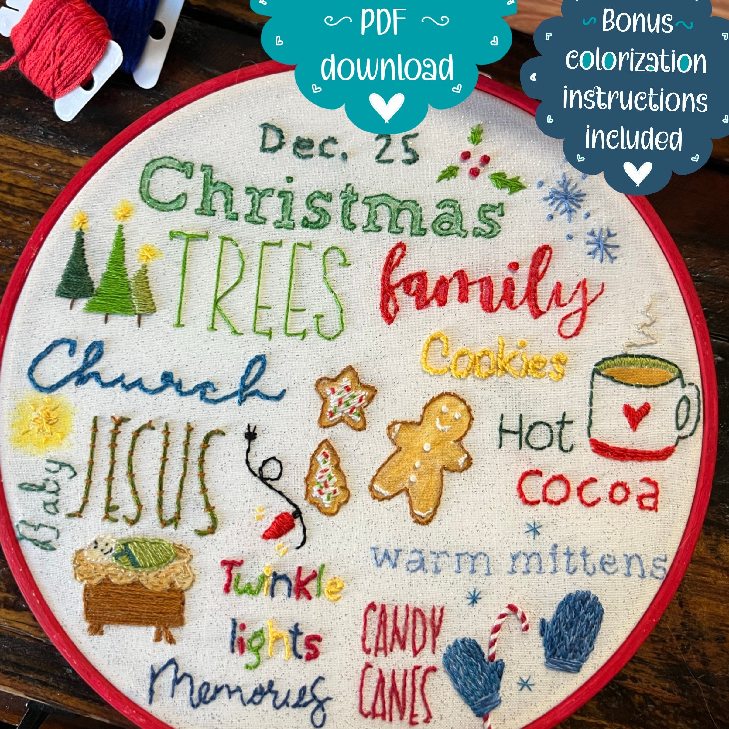 Christmas Words Embroidery Pattern PDF - Etsy