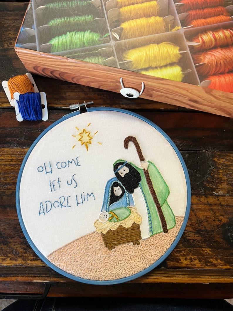 Oh Come Let Us Adore Him Christmas Embroidery Pattern Digital PDF ...