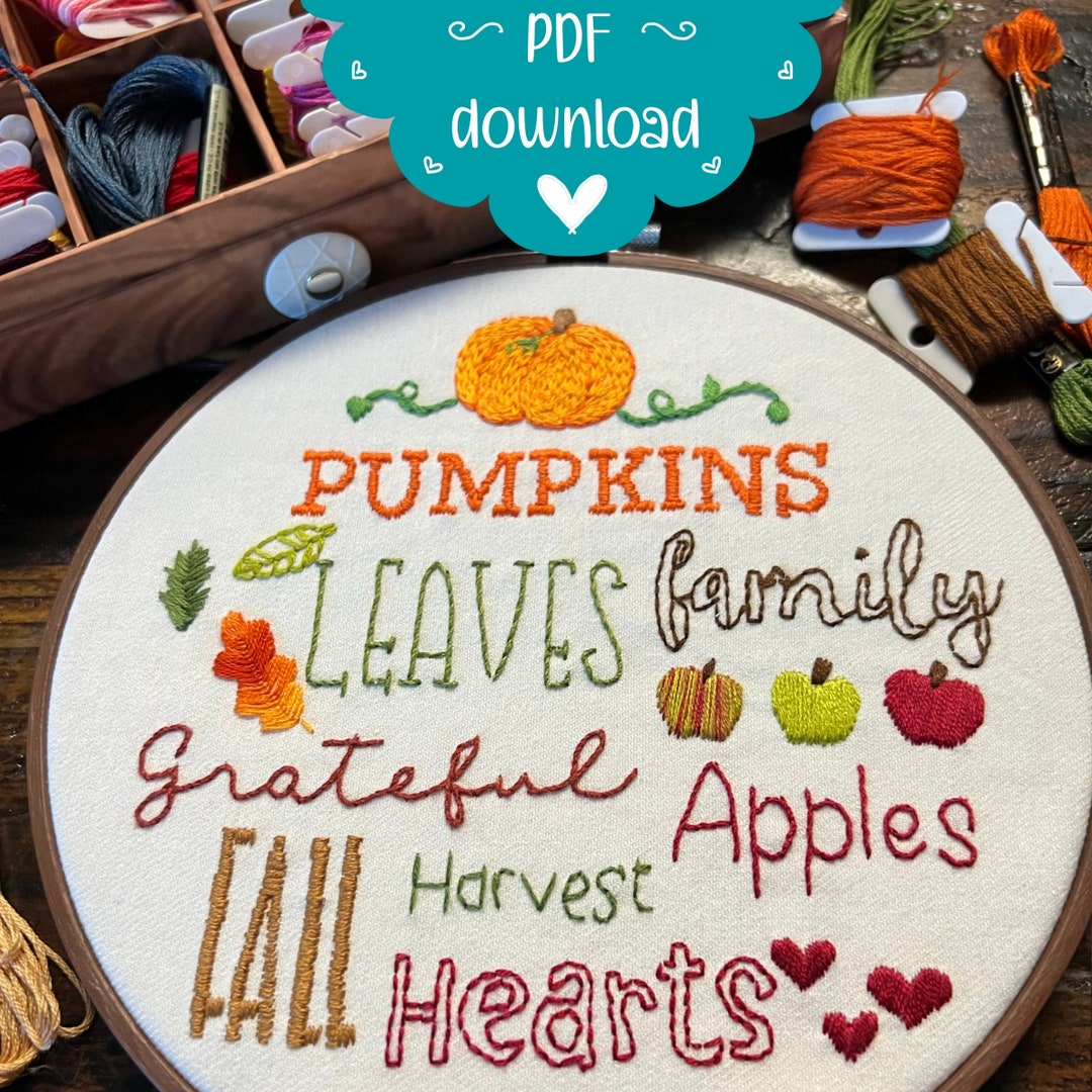 Fun Fall Words Hand Embroidery Pattern Digital Download With Stitch ...