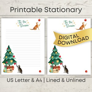 Cats Tis the Season PRINTABLE STATIONARY, 8.5x11/a4, Lined/unlined ...