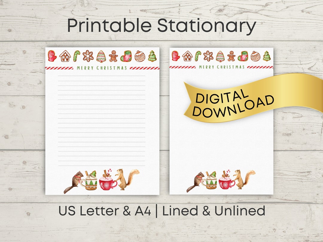 Squirrel Coffee Cookies PRINTABLE STATIONARY, 8.5x11/a4, Lined/unlined ...