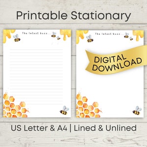 The Latest Buzz Bees PRINTABLE STATIONARY, 8.5x11/a4 Sizes, Lined ...