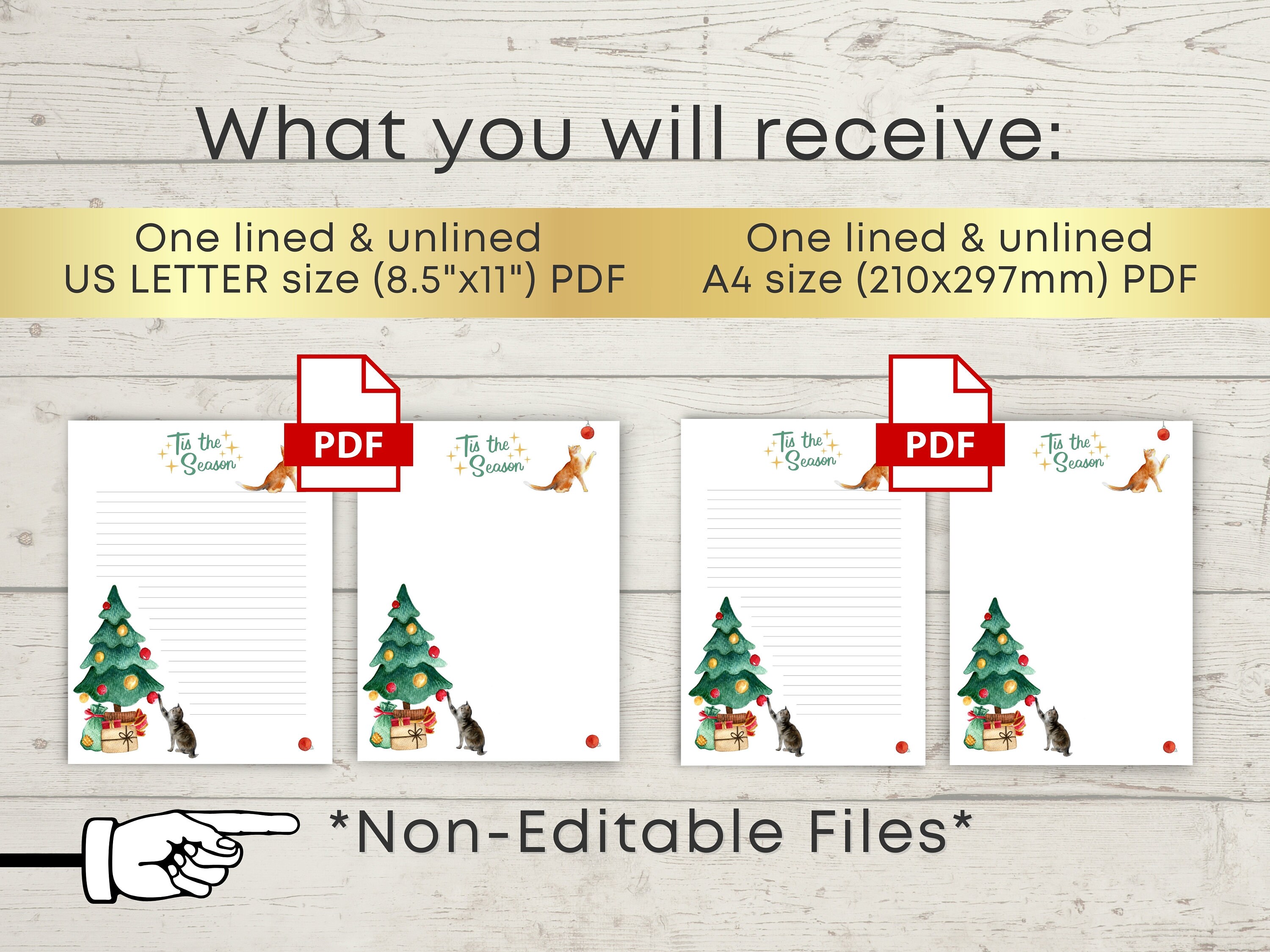 Cats Tis the Season PRINTABLE STATIONARY, 8.5x11/a4, Lined/unlined ...