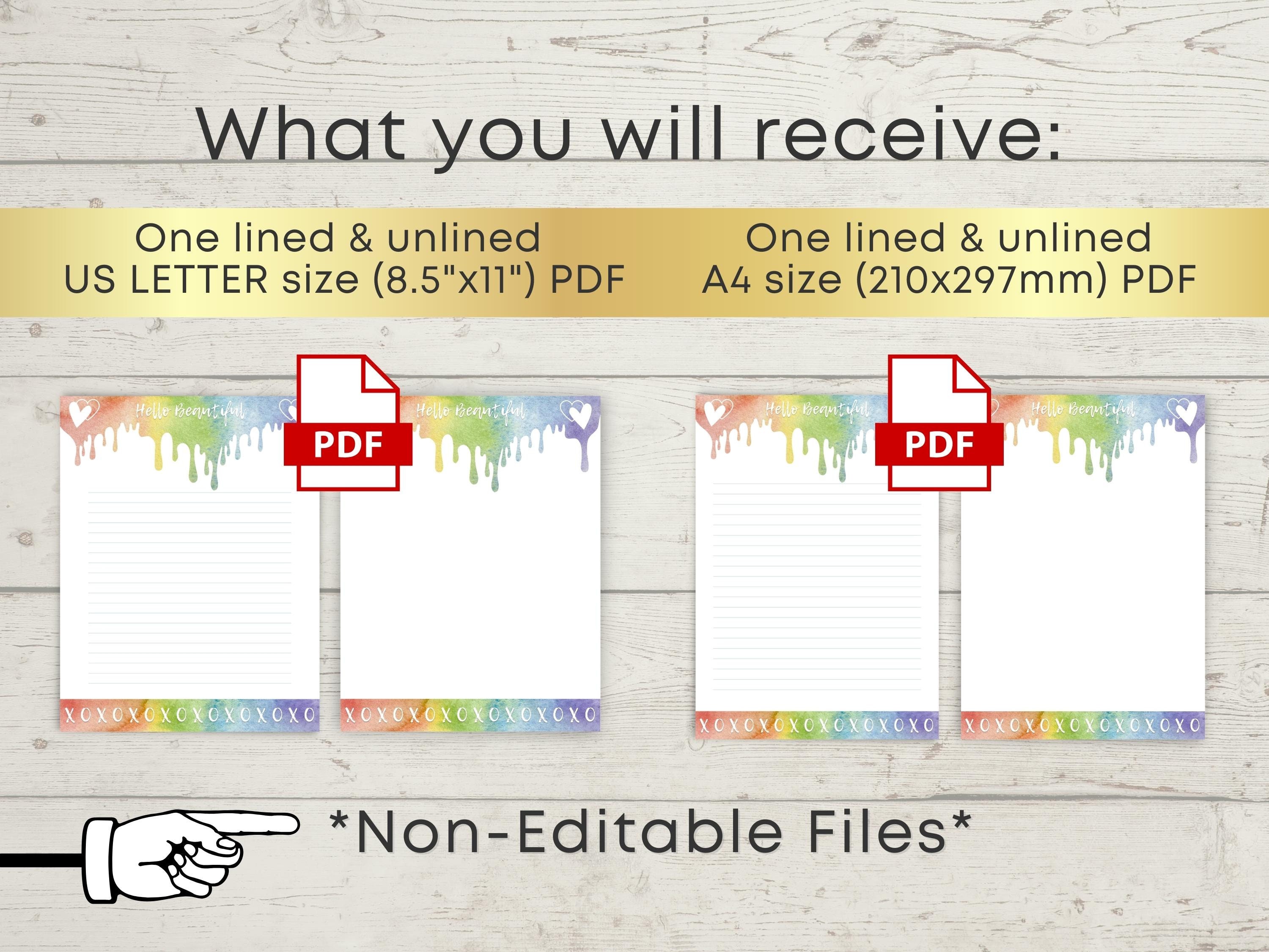 Rainbow PRINTABLE STATIONARY, Watercolor, 8.5x11/a4 Sizes, Lined ...