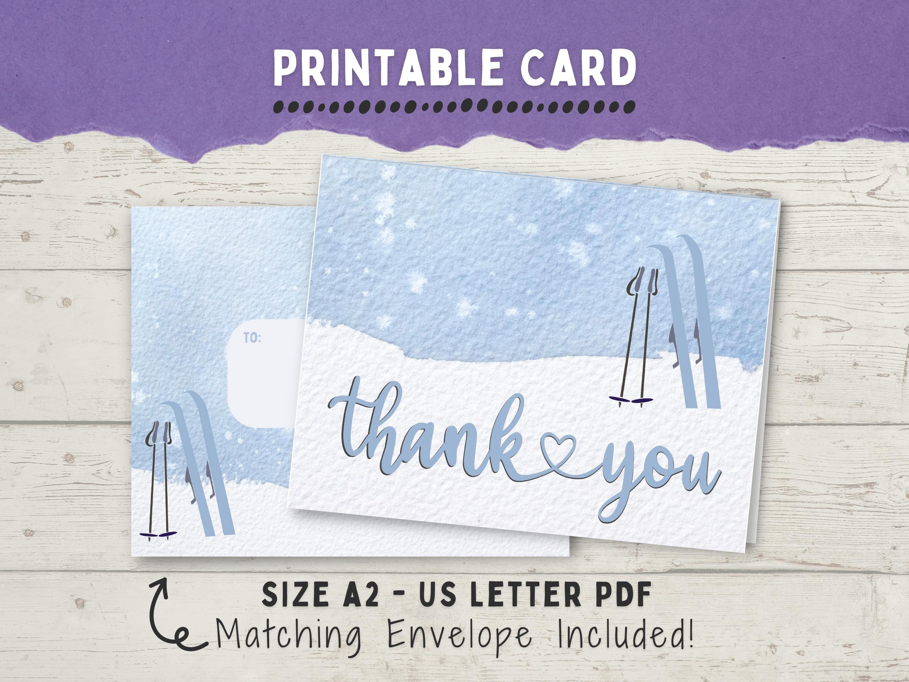 Ski PRINTABLE, Thank You Card, With Matching Envelope, Skiing, Skier ...