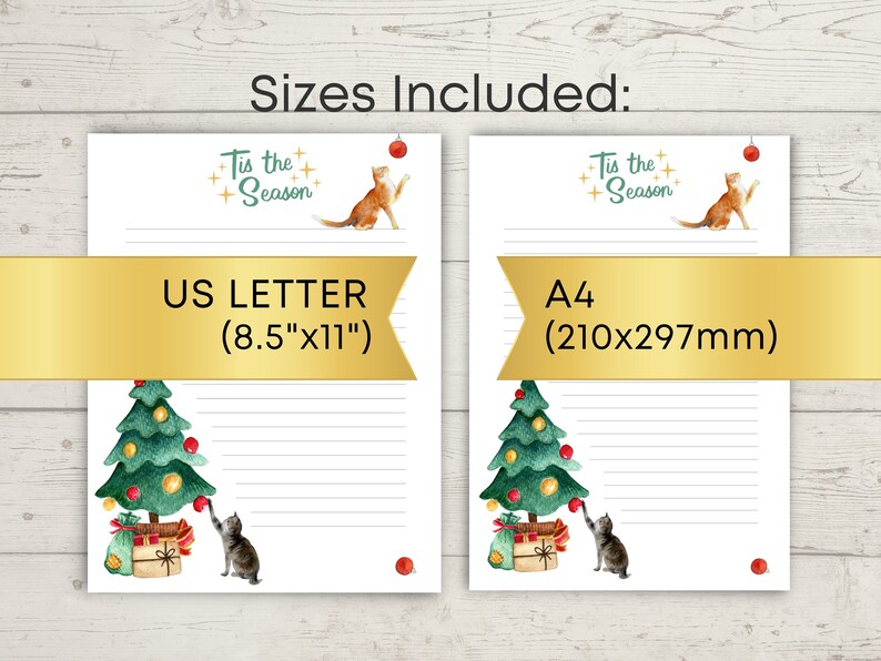 Cats Tis the Season PRINTABLE STATIONARY, 8.5x11/a4, Lined/unlined ...