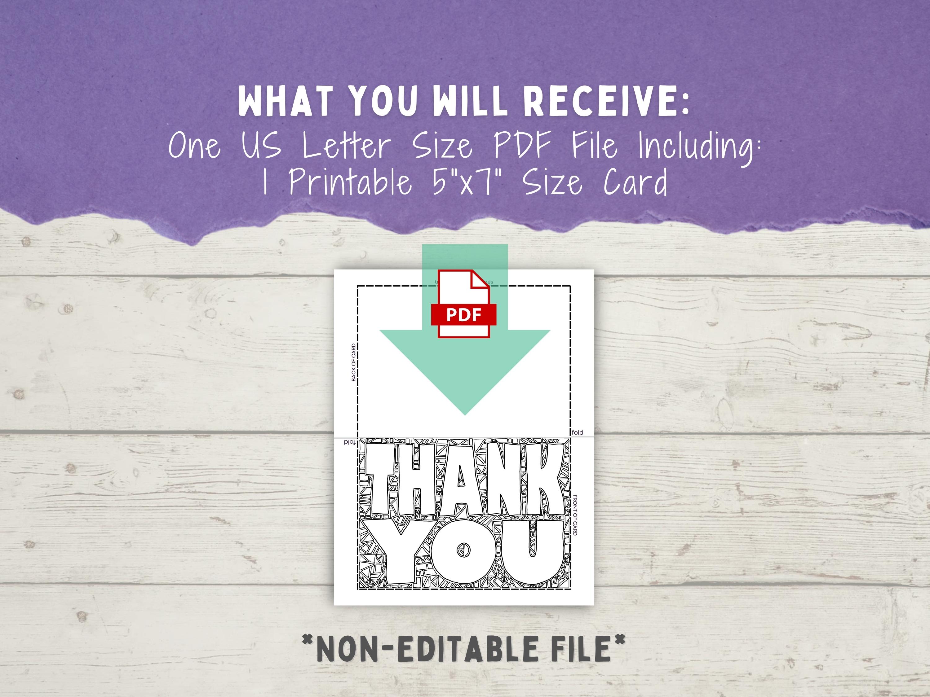 Color-in PRINTABLE Thank You Card, Hand-drawn Design, Coloring Card ...