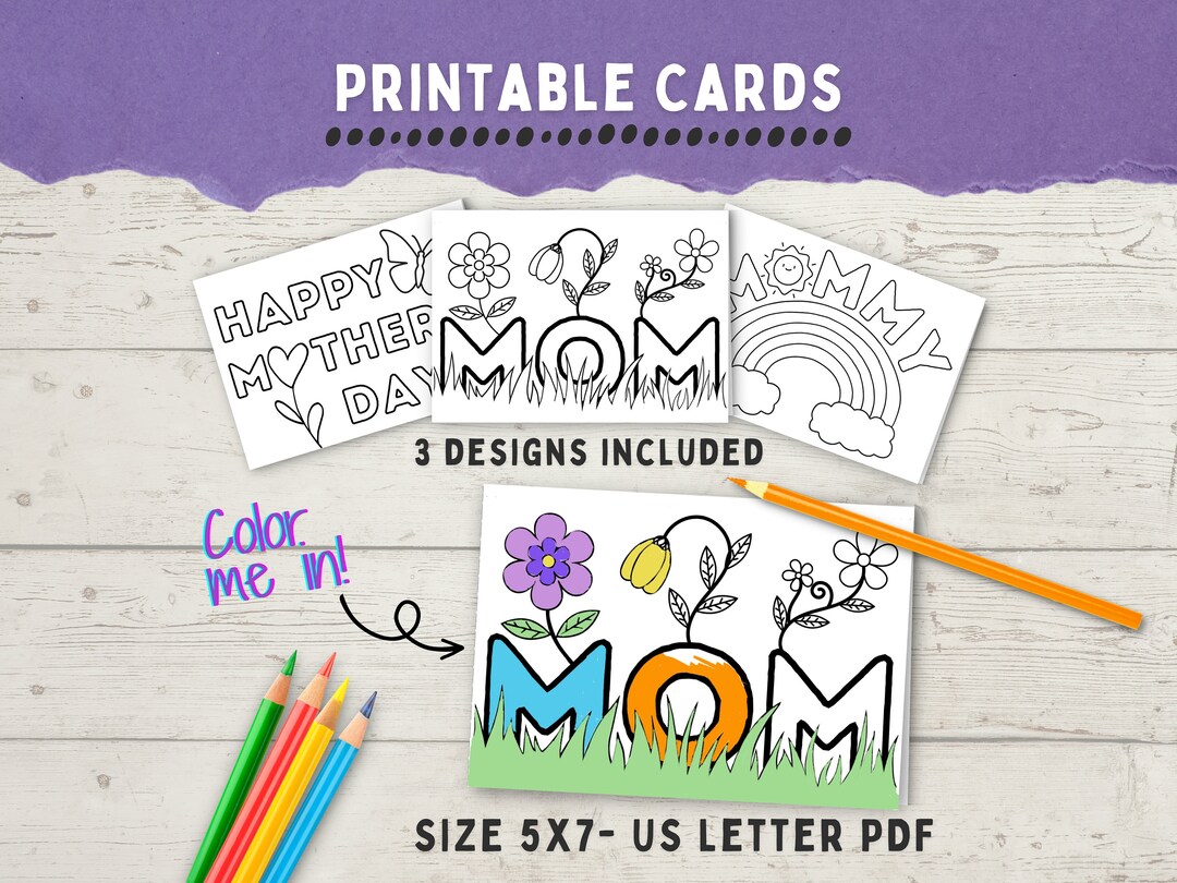 Color-in PRINTABLE Mom Card, Mother's Day Card, Mom of 3, Coloring ...