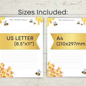 The Latest Buzz Bees PRINTABLE STATIONERY, 8.5x11/a4 Sizes, Lined ...
