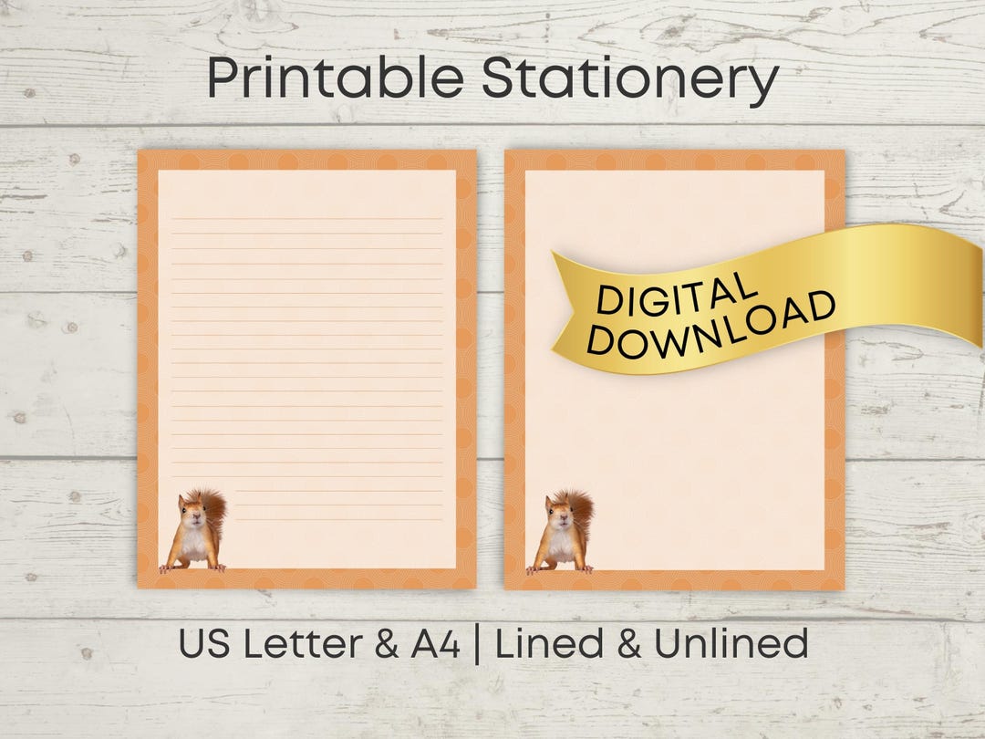 Squirrel PRINTABLE STATIONERY, 8.5x11/a4 Sizes, Lined/unlined, Pen Pal ...