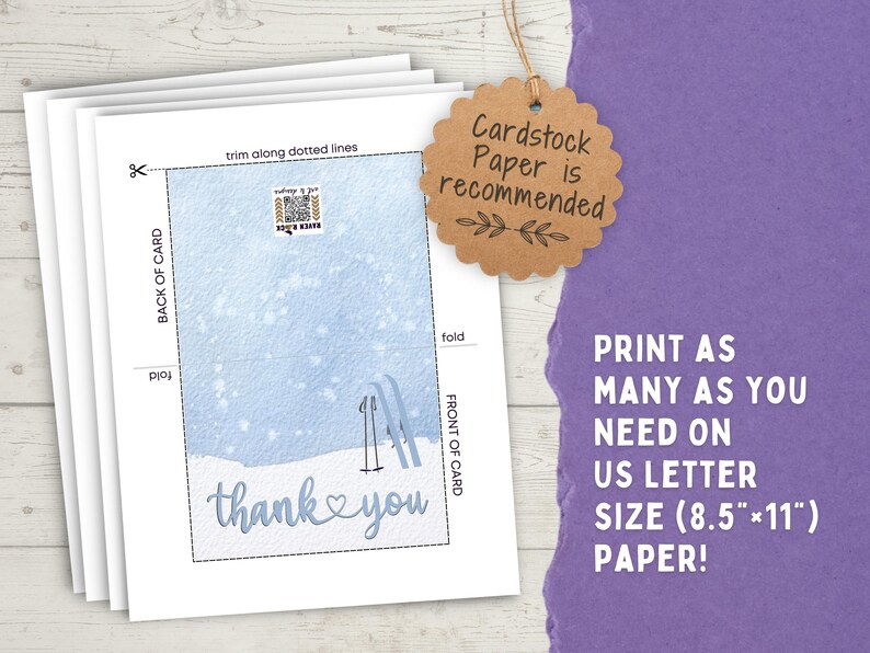 Ski PRINTABLE, Thank You Card, With Matching Envelope, Skiing, Skier ...