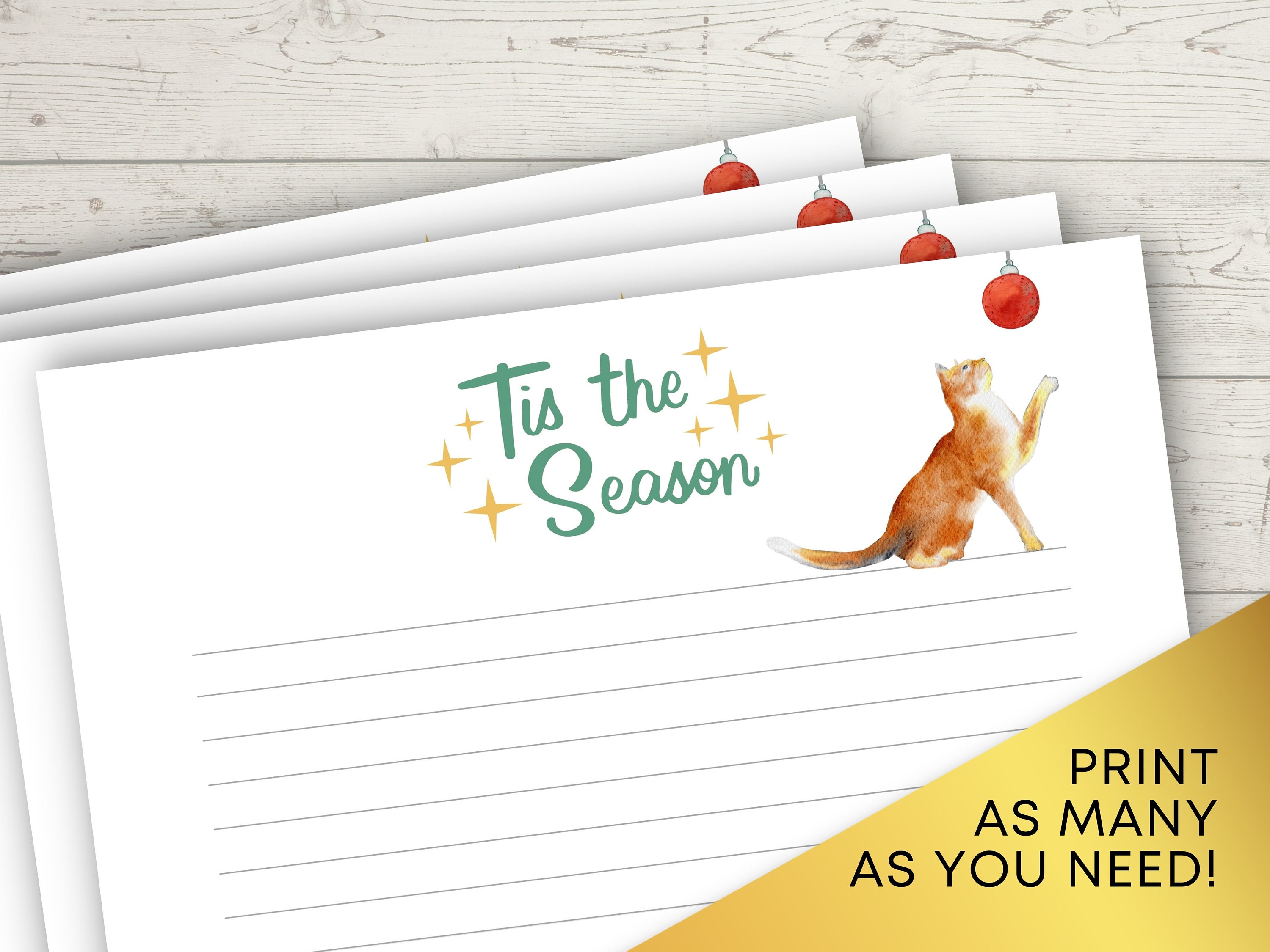 Cats Tis the Season PRINTABLE STATIONARY, 8.5x11/a4, Lined/unlined ...