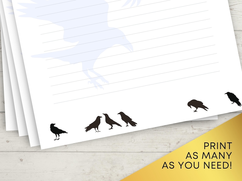 Crow PRINTABLE STATIONERY, 8.5x11/a4 Sizes, Lined/unlined, Murder of ...