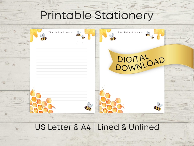 The Latest Buzz Bees PRINTABLE STATIONERY, 8.5x11/a4 Sizes, Lined ...