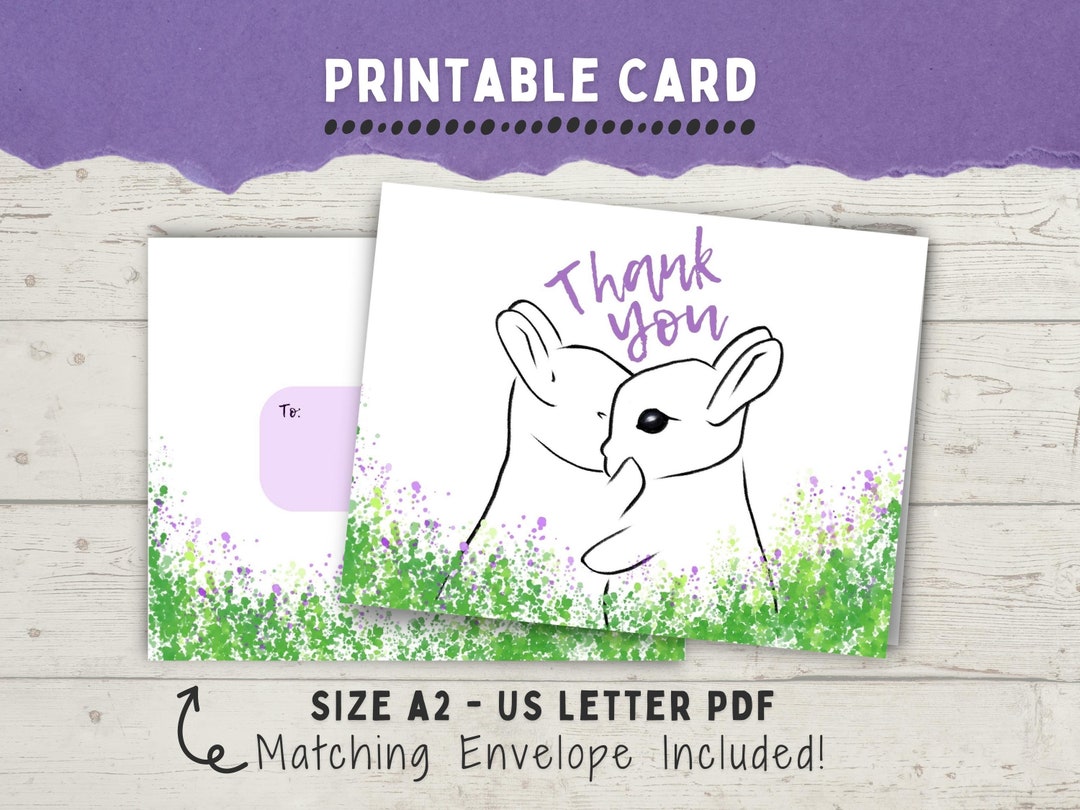 Bunny PRINTABLE, Thank You Card, W/matching Envelope, Bunnies, Spring ...