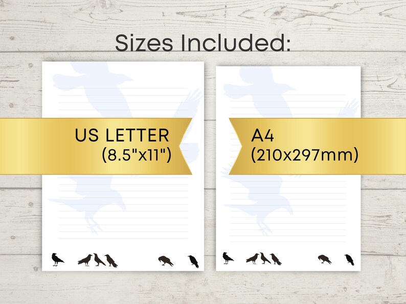 Crow PRINTABLE STATIONERY, 8.5x11/a4 Sizes, Lined/unlined, Murder of ...