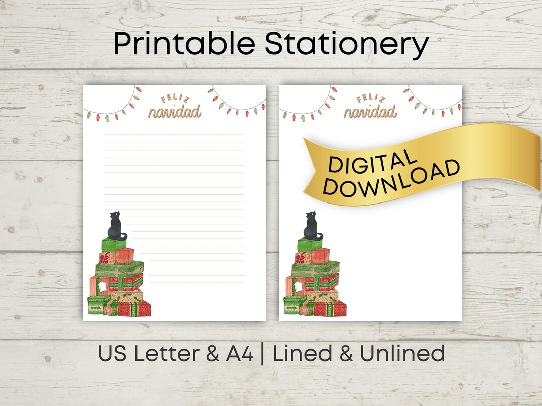 Cats Tis the Season PRINTABLE STATIONERY, 8.5x11/a4, Lined/unlined ...