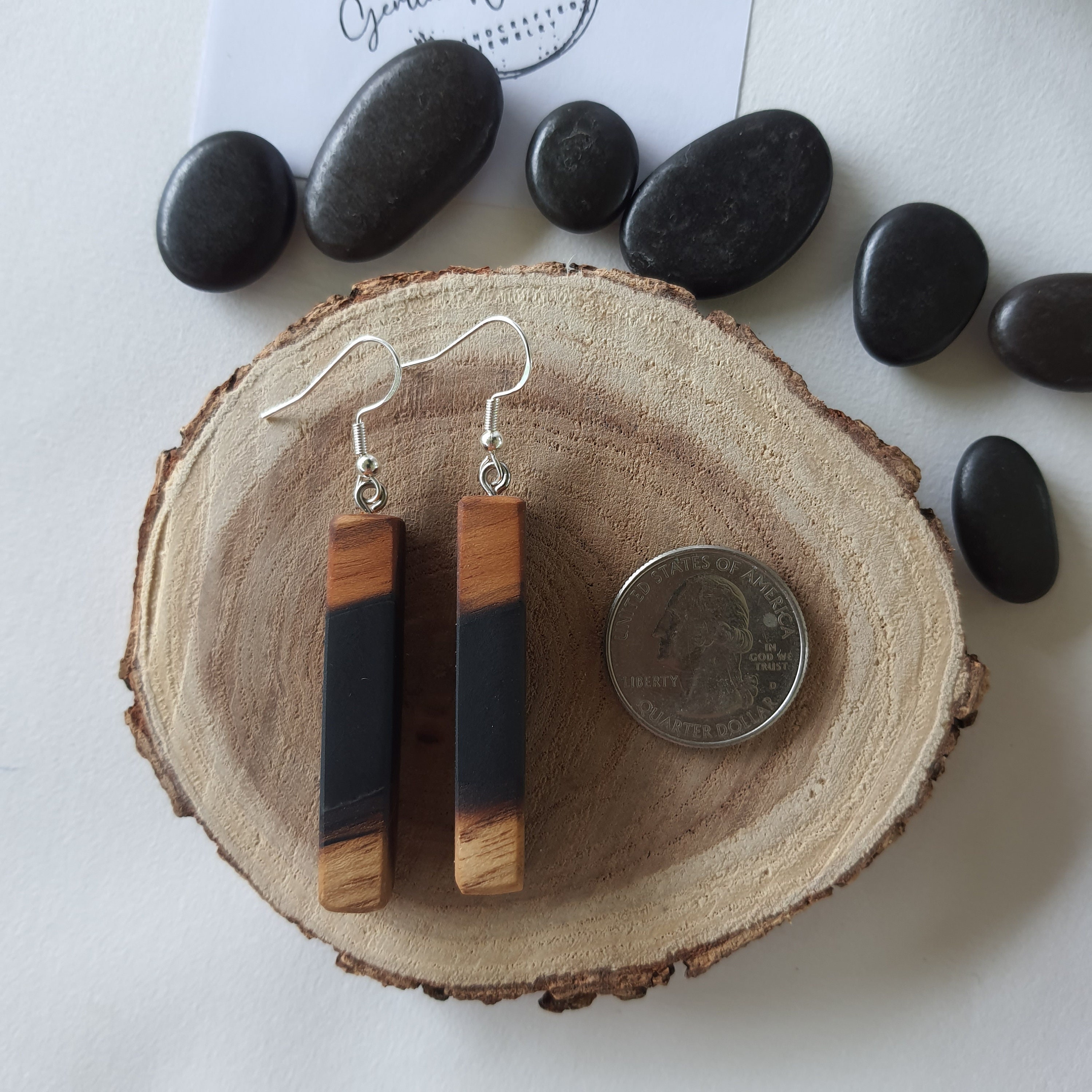 Matte Charcoal Black Bar Teak Wood Earrings | Handmade From REAL Wood ...