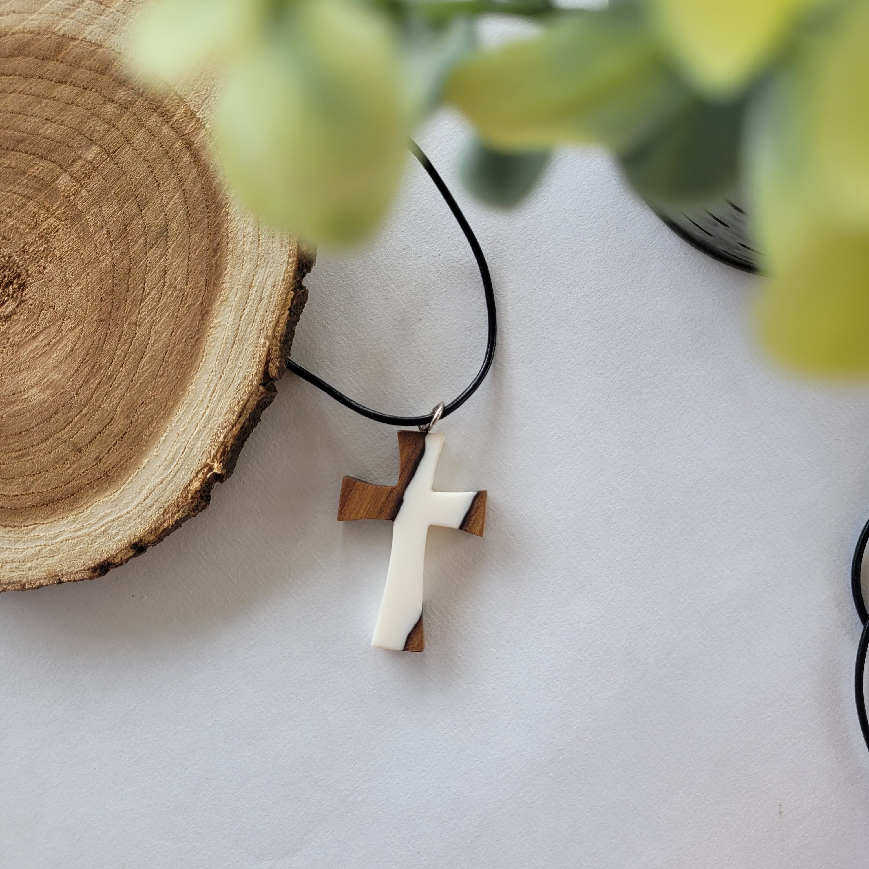 Classic Teak Wood Cross Pendant With Matte White Epoxy , Cross Necklace ...