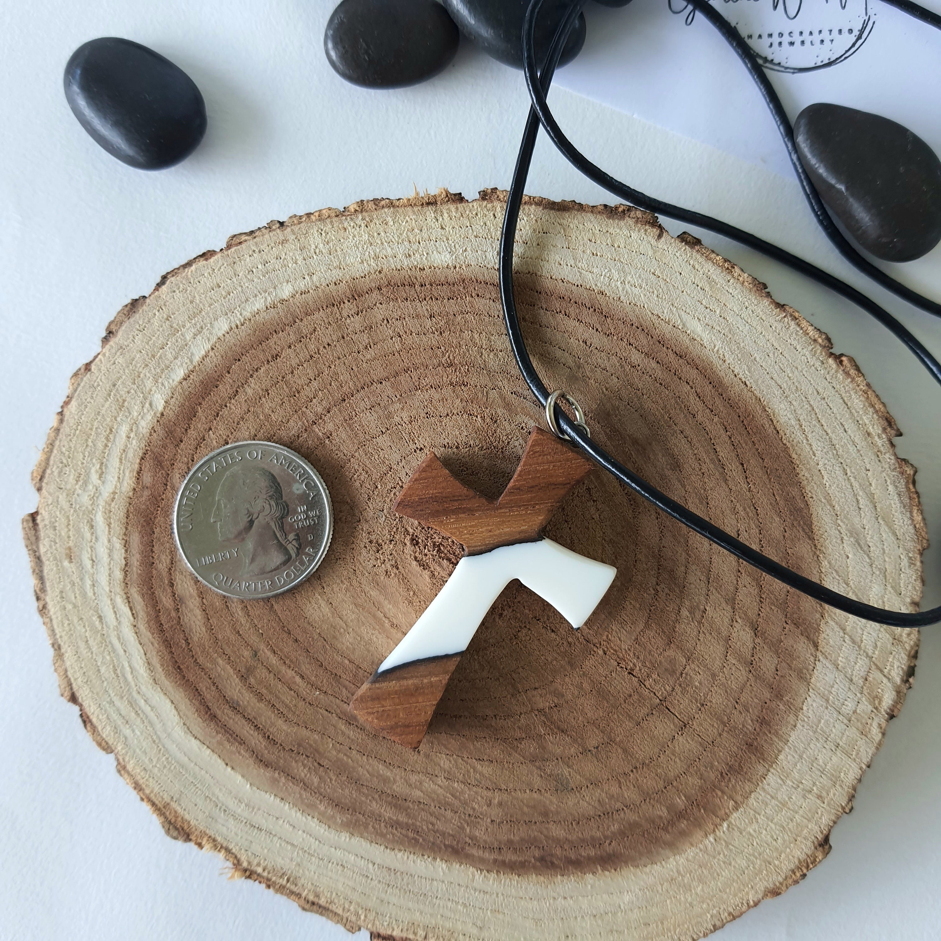Classic Teak Wood Cross Pendant With Matte White Epoxy , Cross Necklace ...
