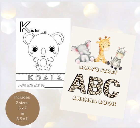 ABC Animal Book Baby Shower Game Coloring Book Printable - Etsy