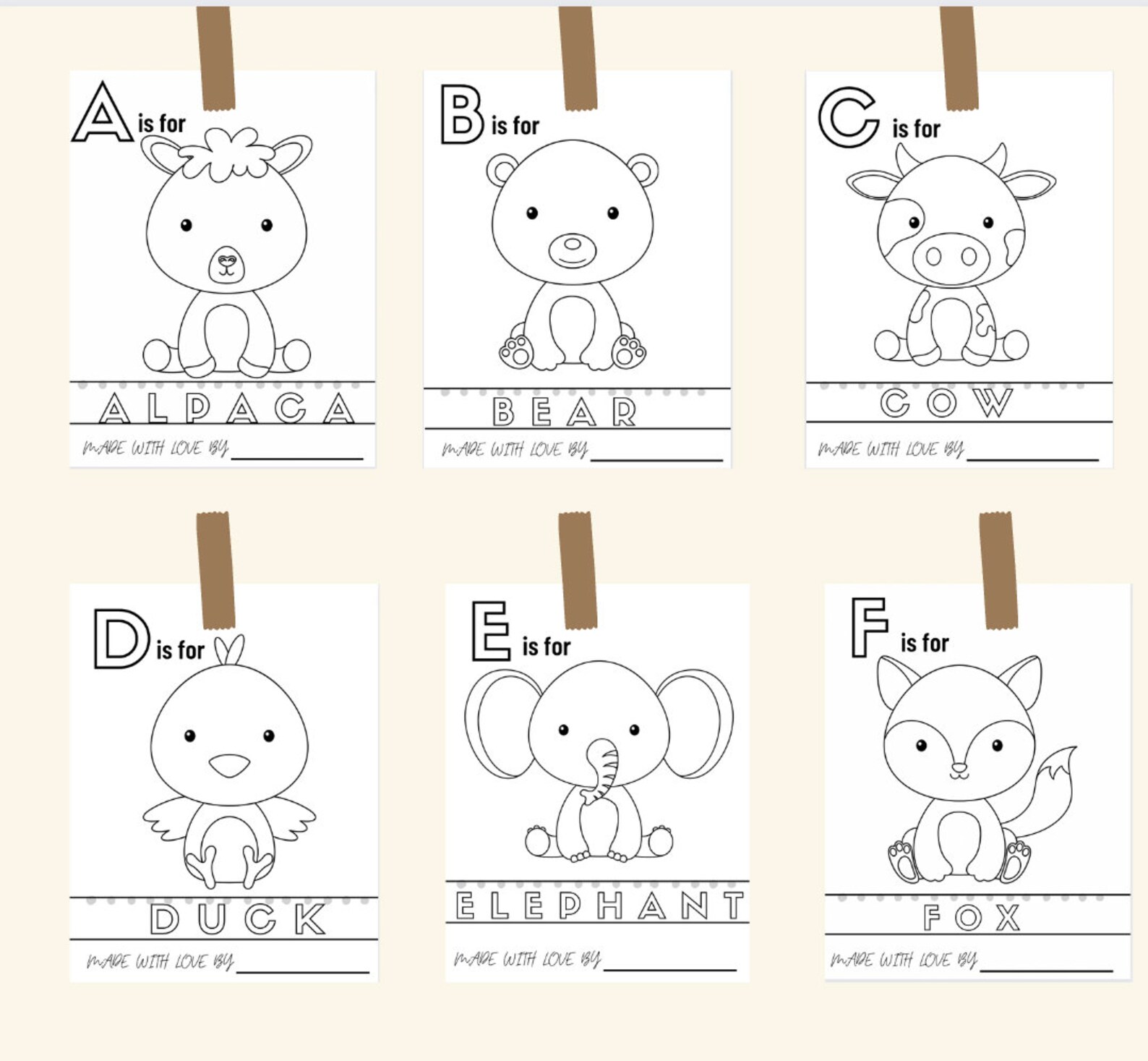 ABC Animal Book- Baby Shower Game - Coloring Book - Printable PDF ...
