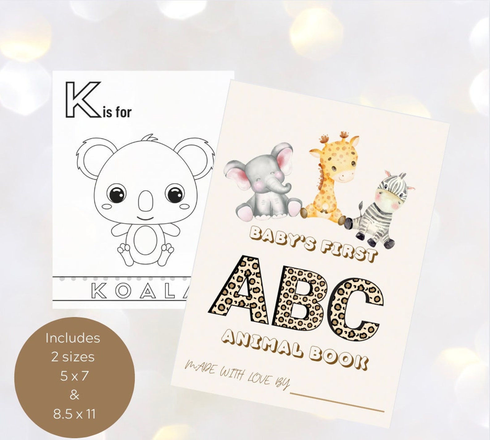ABC Animal Book- Baby Shower Game - Coloring Book - Printable PDF ...
