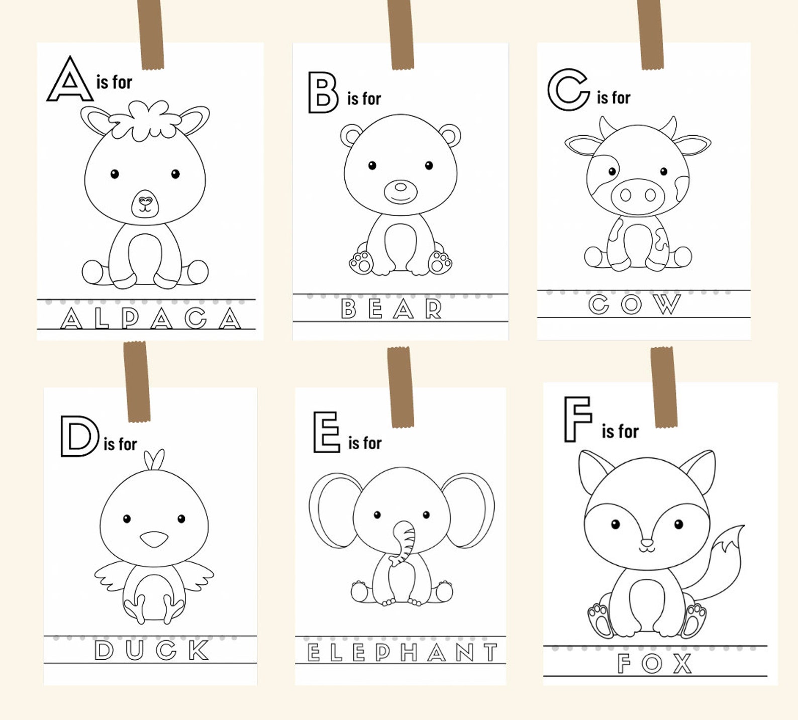 ABC Animal Book- Baby Shower Game - Coloring Book - Printable PDF ...