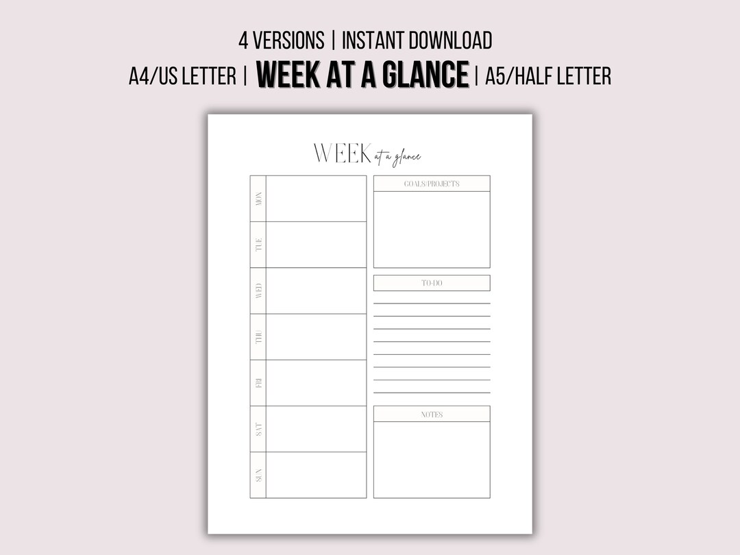 Minimalist Weekly Planner, Simple, PDF, Printable, Digital PDF, Instant ...