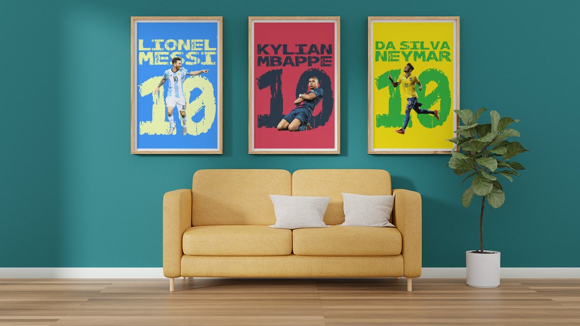 Messi Ronaldo Neymar Mbappe Posters Set, Sports Poster Set, Football ...
