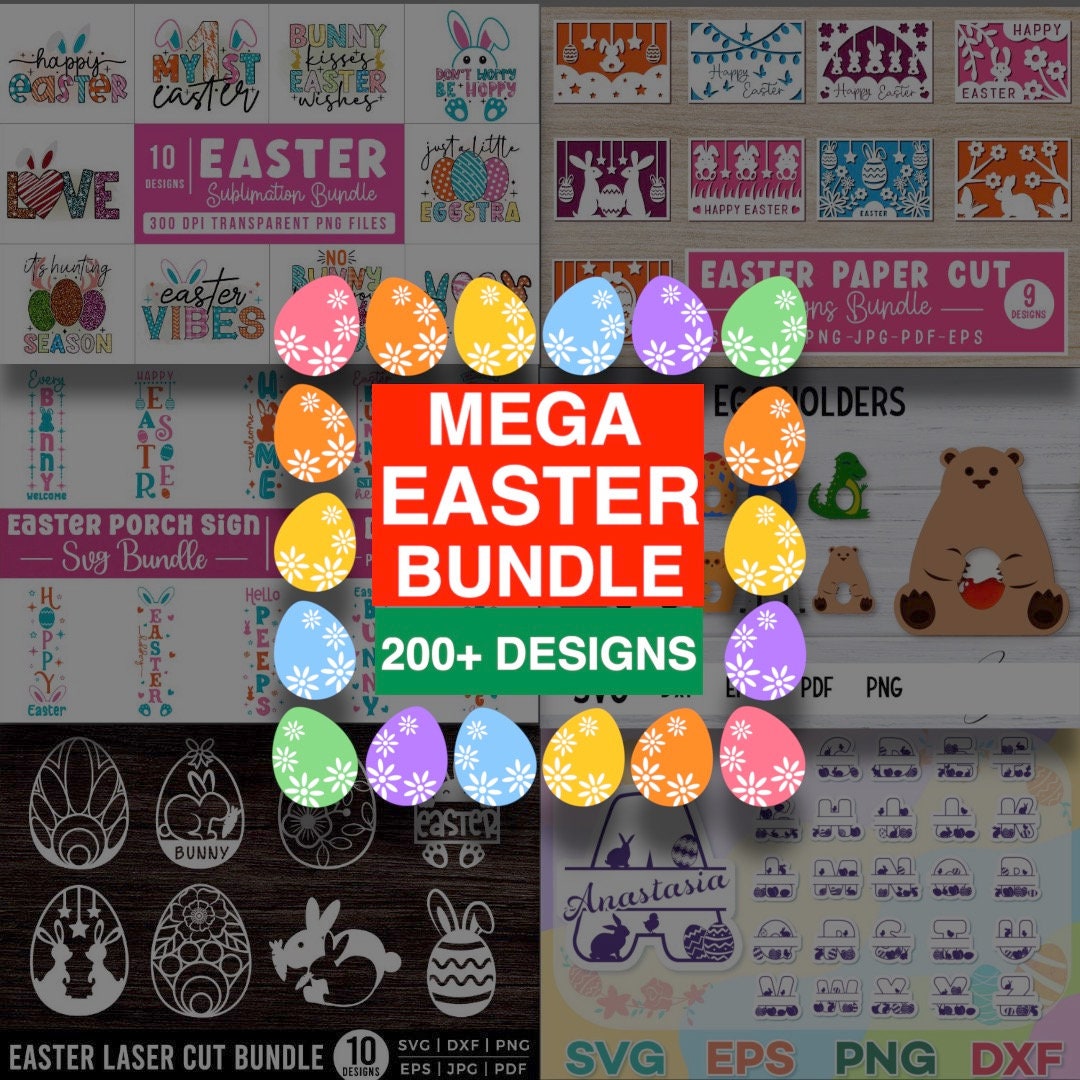 200 Happy Easter Mega Bundle, Easter Day Designs, Easter Paper Cut ...