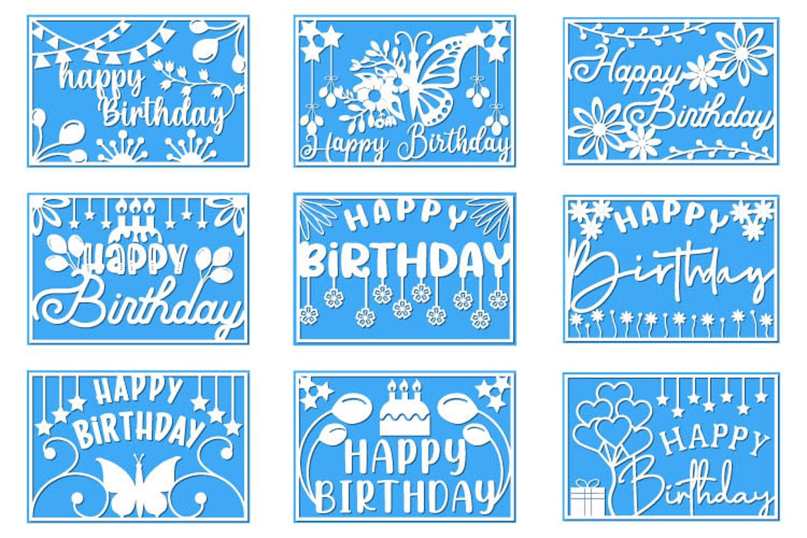 Happy Birthday Paper Cut Card SVG Bundle, Happy Birthday Card Papercut ...