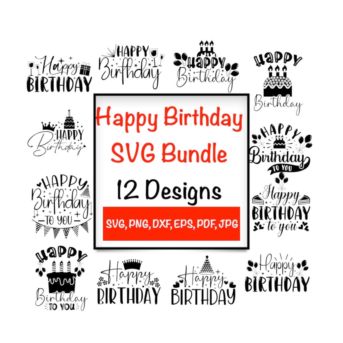Happy Birthday Svg Bundle Hand Lettered Birthday Svg Birthday Party Svg ...