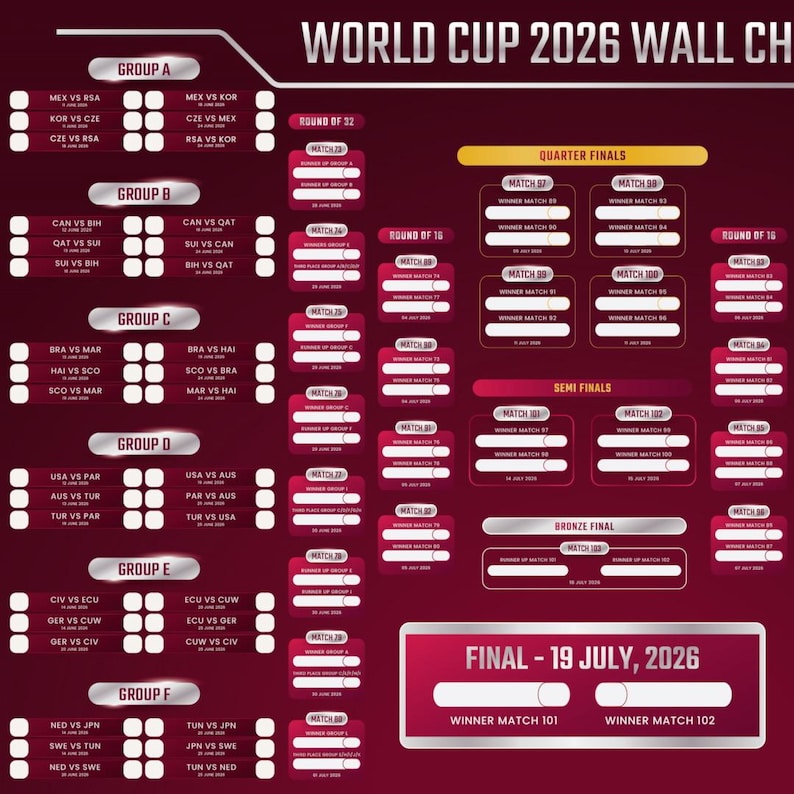 FIFA World Cup 2026 Printable Wall Chart | World Cup Fixture Schedule ...