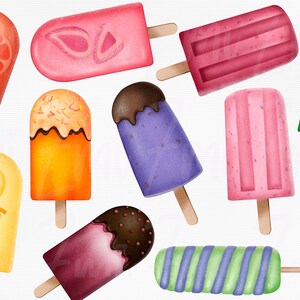 22 Ice Cream Popsicle Clipart PNG Bundle, Watercolor Popsicles Clipart ...