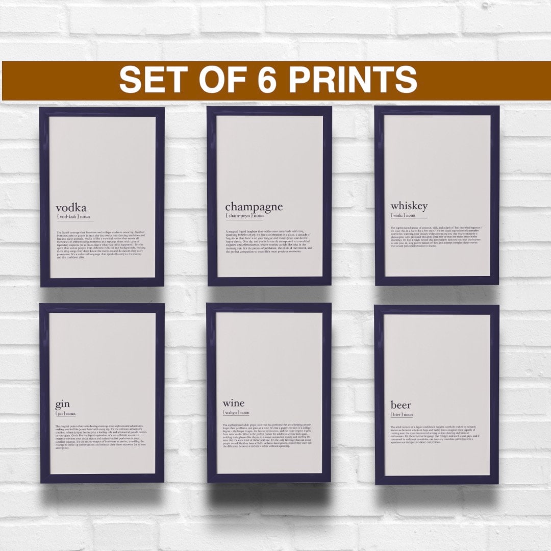 Set of 6 Funny Alcohol Definition Wall Art Prints, Humorous Alcohol Art ...
