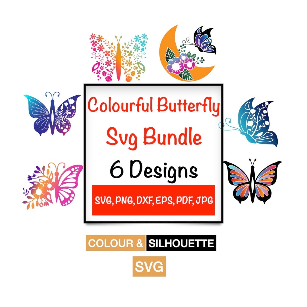 Colourful Butterfly SVG Bundle, Butterfly SVG, Butterfly Silhouette ...