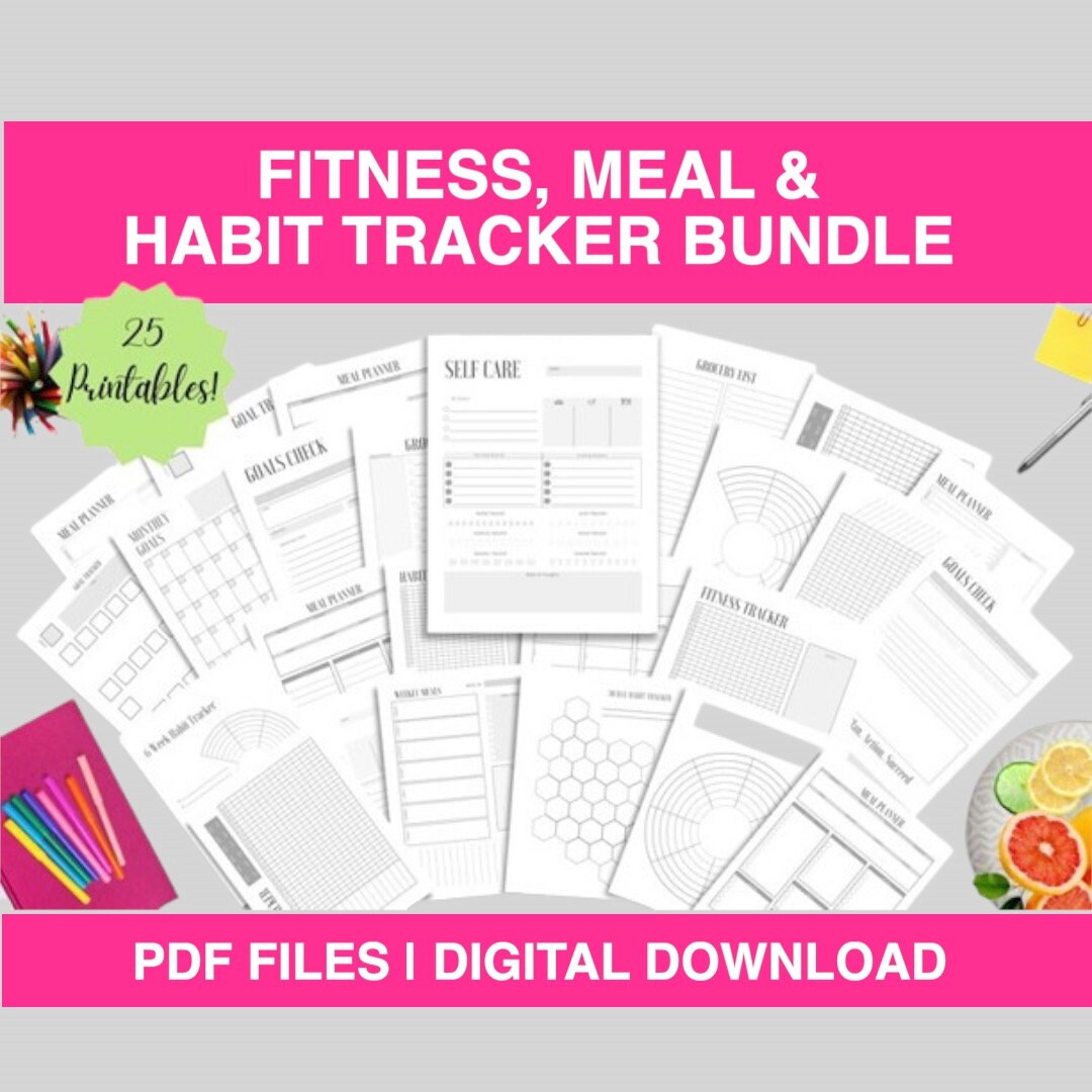 Fitness Planner Bundle: Meal, Habit & Goal Trackers (digital Download ...