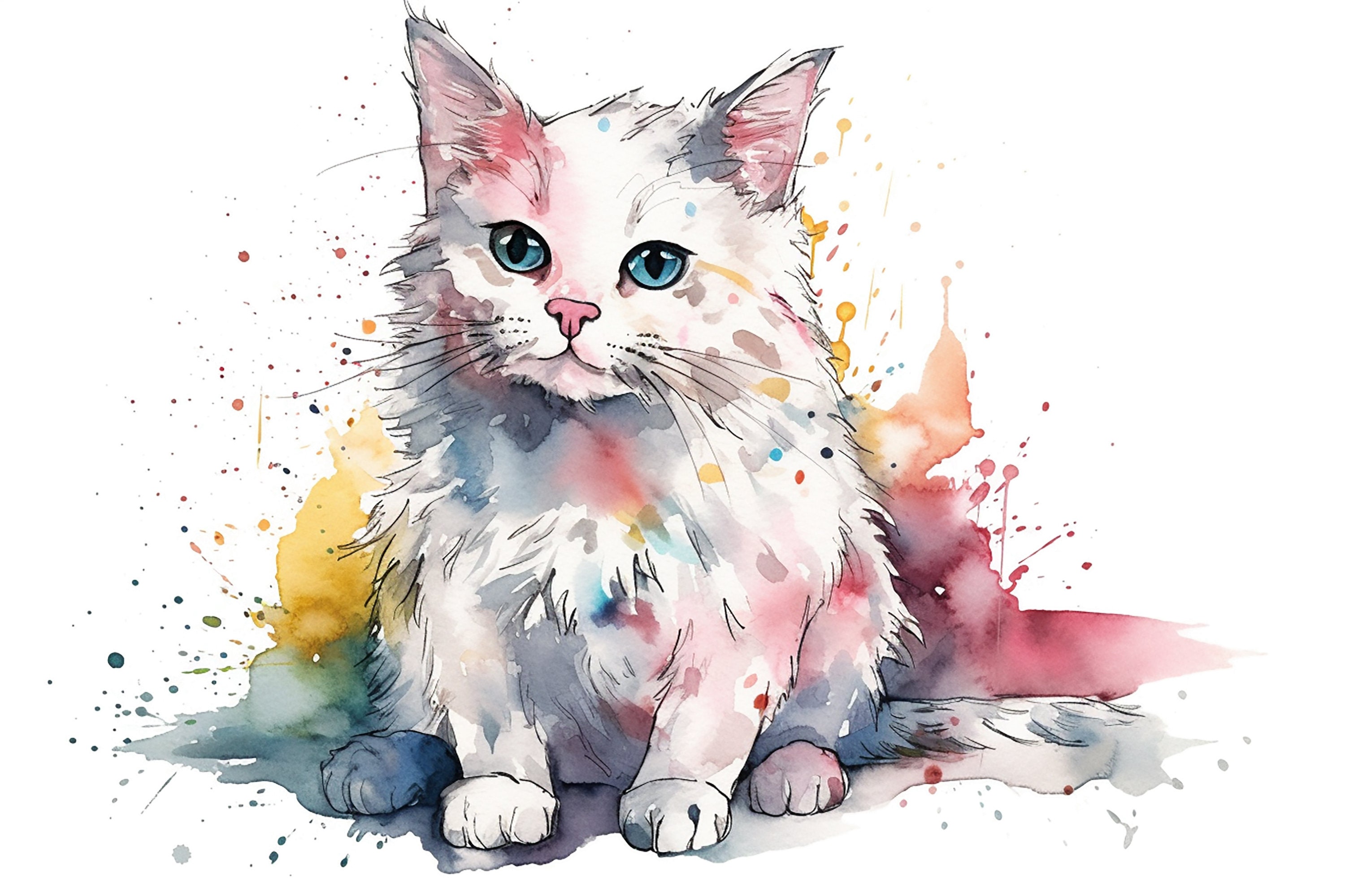 Watercolor Cat Clipart PNG Bundle, Watercolor Kitten Clipart Bundle ...
