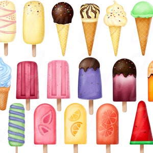 22 Ice Cream Popsicle Clipart PNG Bundle, Watercolor Popsicles Clipart ...
