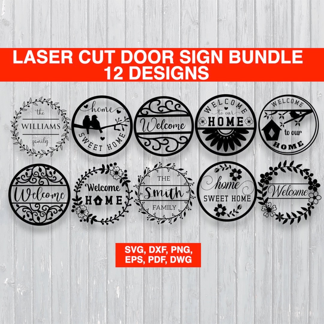 Laser Cut Round Door Sign SVG Bundle: Home & Welcome Designs (digital ...