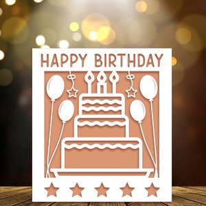 Happy Birthday Paper Cut Card SVG Bundle, Happy Birthday Card Papercut ...