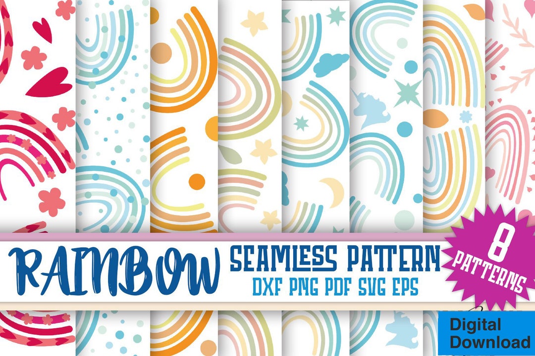 Rainbow Seamless Pattern SVG Bundle, Boho Rainbow Seamless Background ...