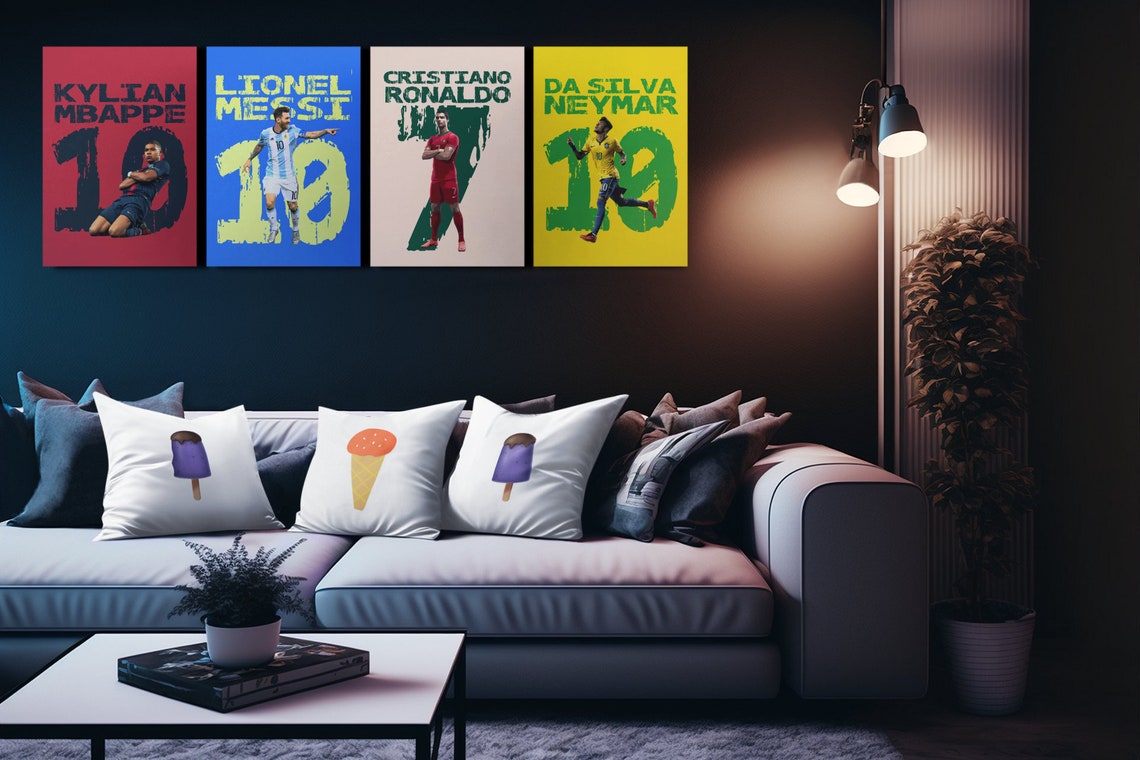 Messi Ronaldo Neymar Mbappe Posters Set, Sports Poster Set, Football ...