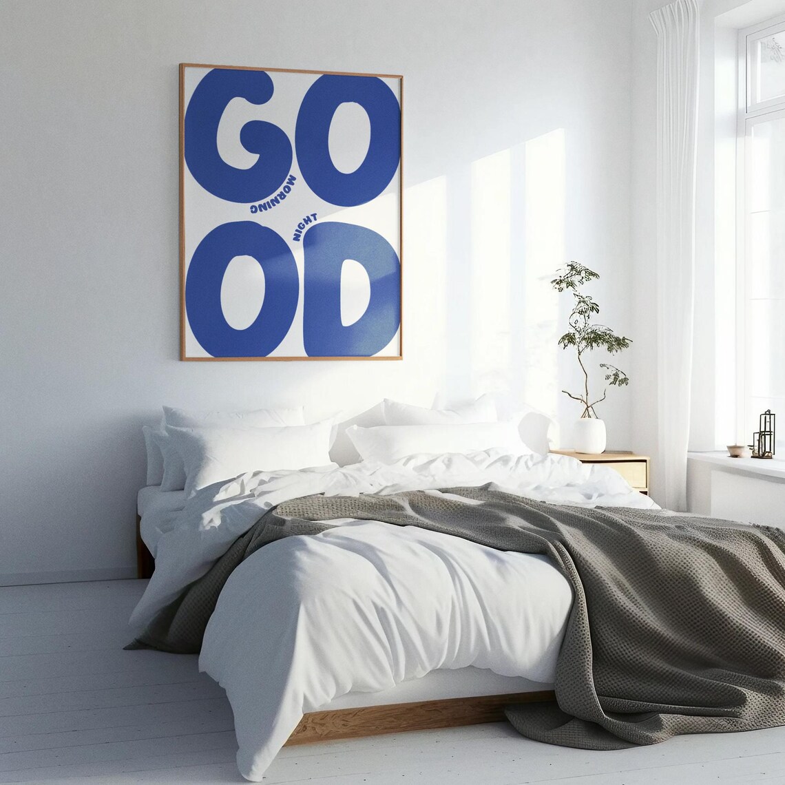 Good Morning Good Night Print: Minimalist Blue Bedroom Art (digital ...