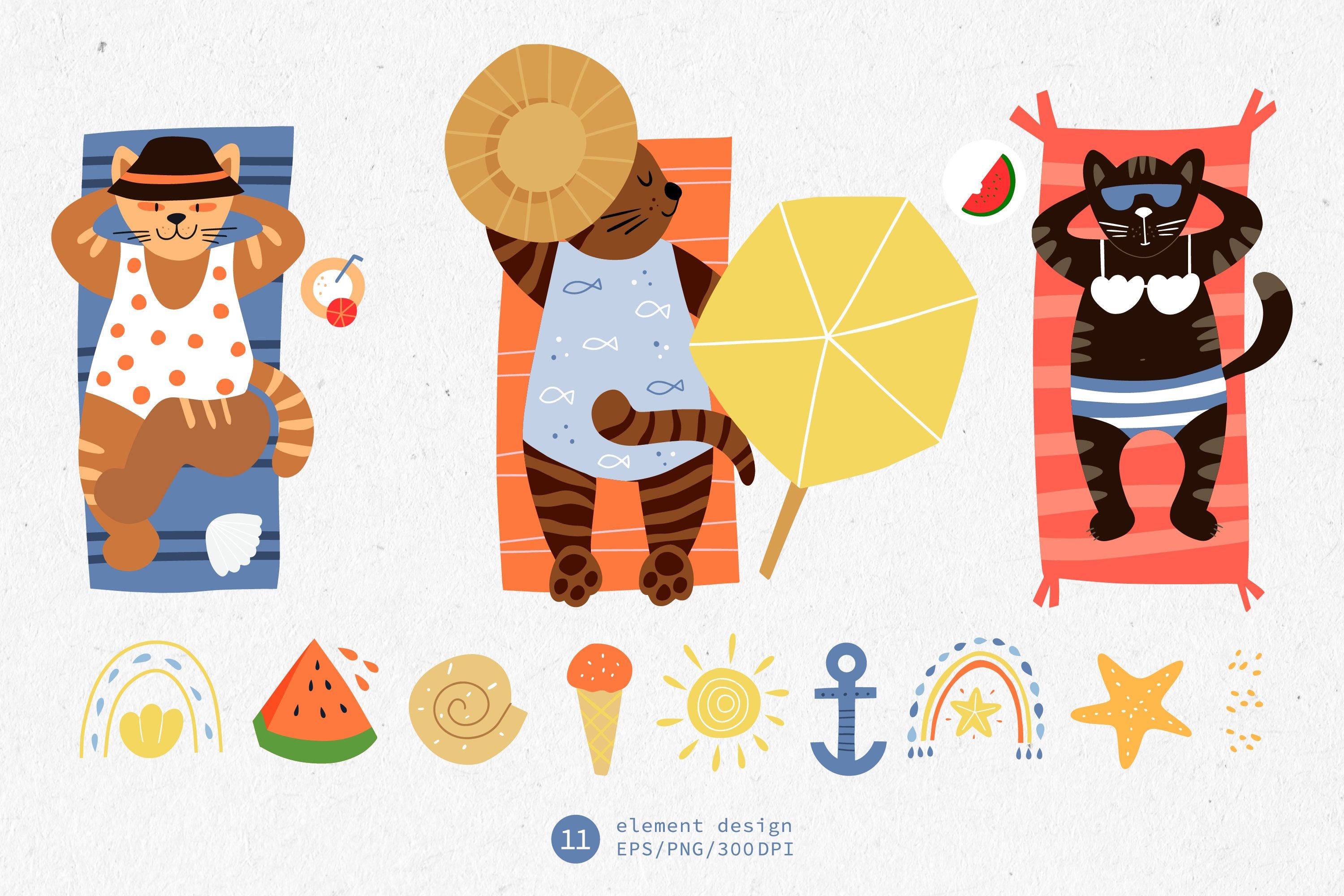 Summer Cats Clipart PNG Bundle, Funny Cats Clipart PNG, Cute Cat ...